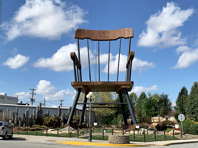Holy cow! This giant rocking chair in Casey is no optical illusion. It's the real deal, folks – a colossal tribute to laid-back living.