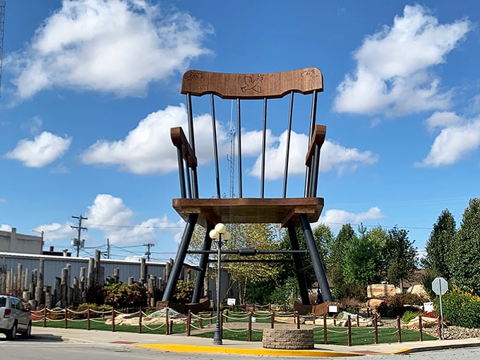 Holy cow! This giant rocking chair in Casey is no optical illusion. It's the real deal, folks &ndash; a colossal tribute to laid-back living.