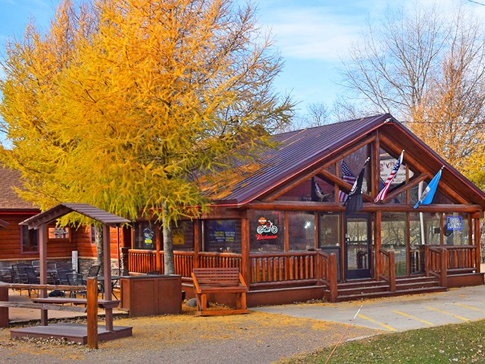Cozy cabin meets culinary paradise! This wooden wonderland is where comfort food dreams come true, and calories don't count. Photo credit: Duffy's Good Time Saloon