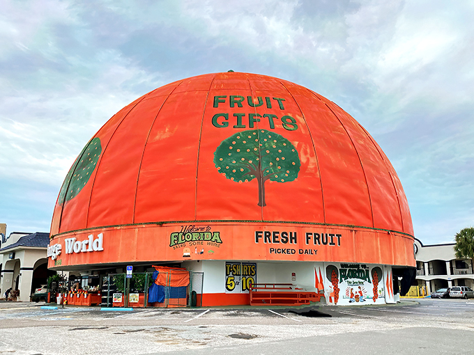Step into this juicy giant and prepare for a zesty adventure. It's the Big Apple of orange attractions!
