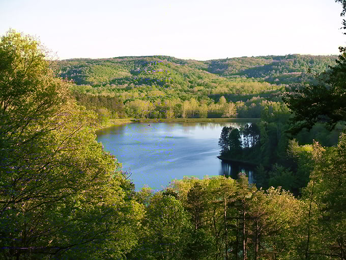 Nature's mirror: Lake Hope reflects the surrounding forest like a giant, watery selfie. Serenity, thy name is Ohio.