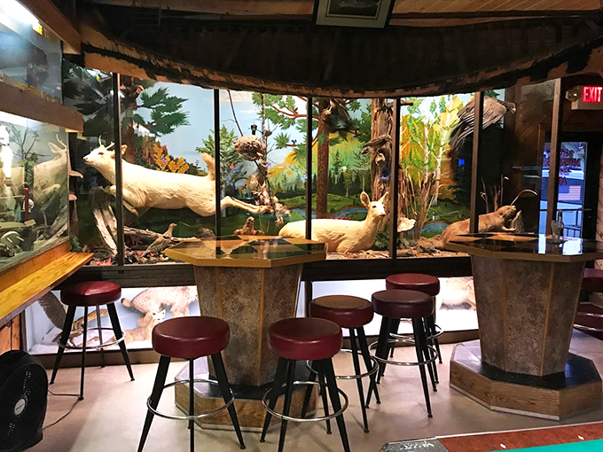 Imagine Bambi&rsquo;s living room meets a cozy tavern! This quirky spot blends taxidermy with rustic charm, creating a wild, one-of-a-kind atmosphere.