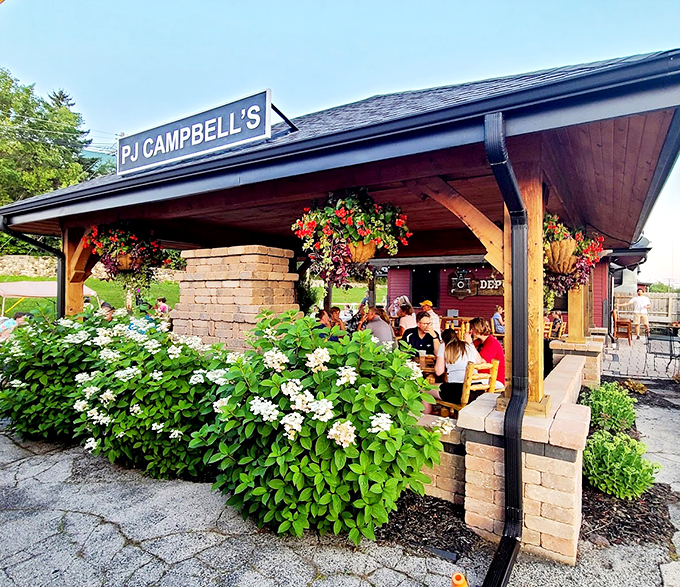 All aboard the flavor express! This charming outdoor seating area is like a first-class ticket to delicious dining.