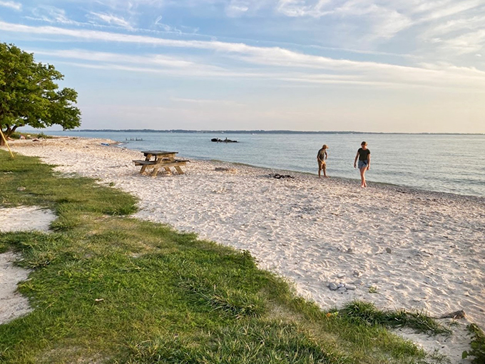 Sunset serenity! Lake Erie's canvas paints a masterpiece, turning pebbles into nature's own mood lighting. Who needs Netflix when you've got this?