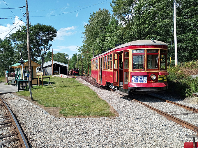 All aboard the nostalgia express! This red trolley at Seashore Trolley Museum is begging for a sing-along of "The Trolley Song."