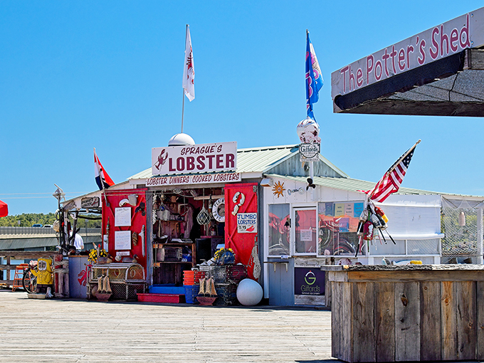 Sprague's Lobster: Where flags wave you in and lobster rolls wave goodbye to your diet. A feast for the eyes and the stomach!