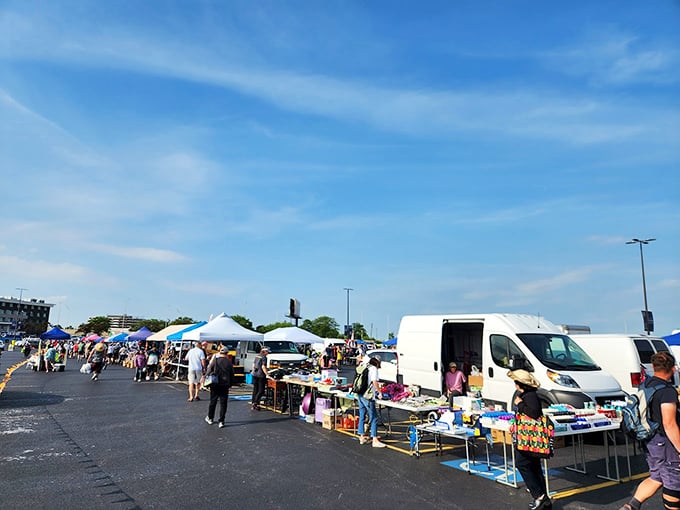 Treasure hunters unite! A sea of tents and tables stretches as far as the eye can see, promising vintage gold and quirky finds. Photo credit: Ellie Kang
