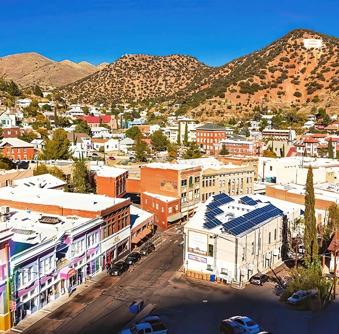 Nestled in the hills, Bisbee's vibrant buildings cling to the slopes like a Southwestern San Francisco.