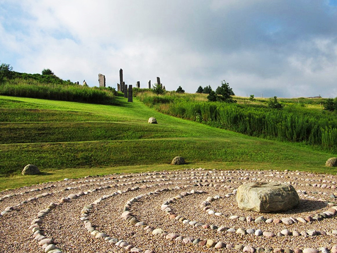 Step into this serene labyrinth, where ancient stones whisper stories and winding paths invite a peaceful pause in the journey.