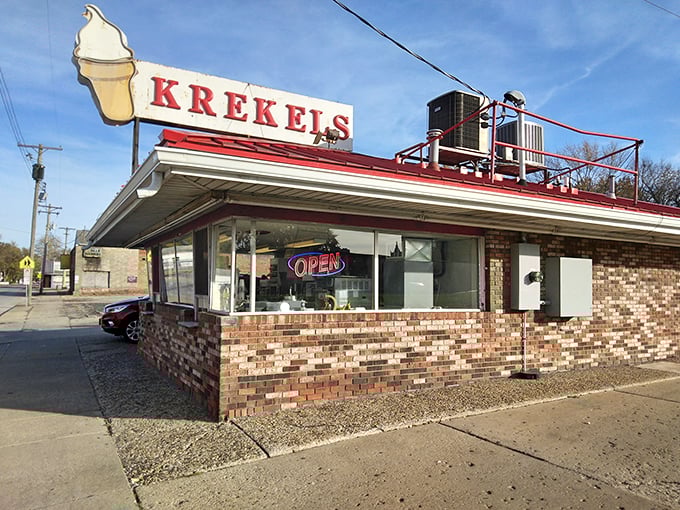 Red roof, brick walls, and a giant ice cream cone sign &ndash; Krekel's isn't just serving dessert, it's dishing out nostalgia by the scoop.