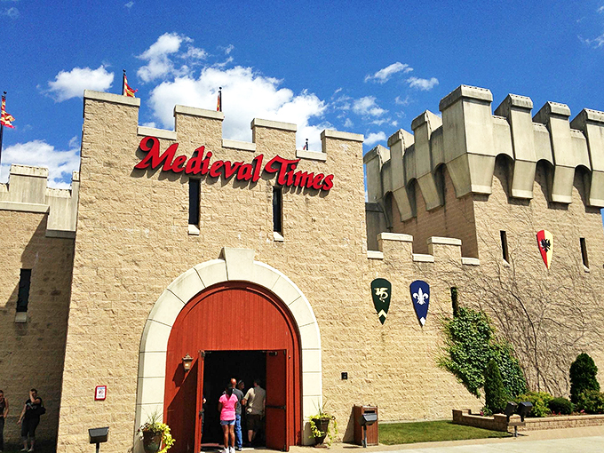 Hold onto your turkey legs, folks! This castle's not a mirage - it's Medieval Times, where dinner comes with a side of jousting and pageantry.