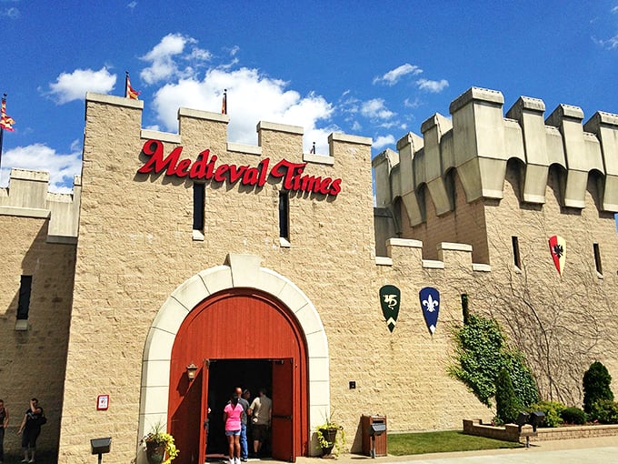 Hold onto your turkey legs, folks! This castle's not a mirage - it's Medieval Times, where dinner comes with a side of jousting and pageantry.