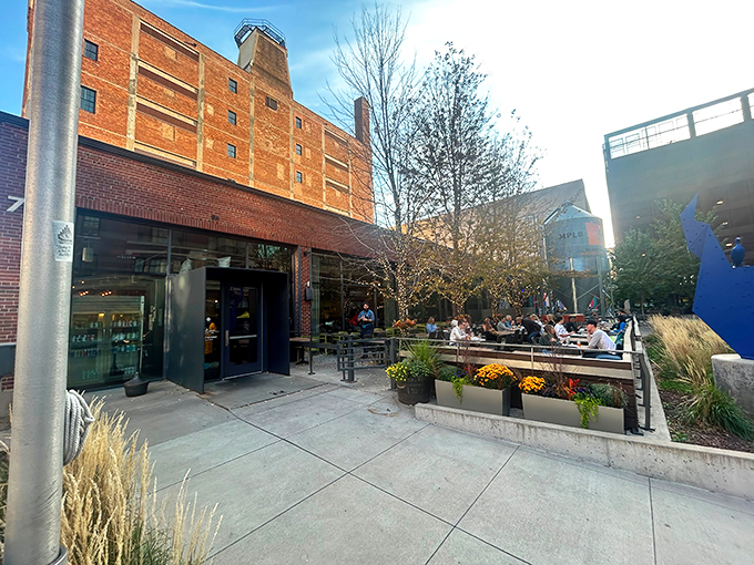 Outdoor bliss at The Freehouse. Sip housemade brews under string lights &ndash; it's like a beer garden threw on its Sunday best.