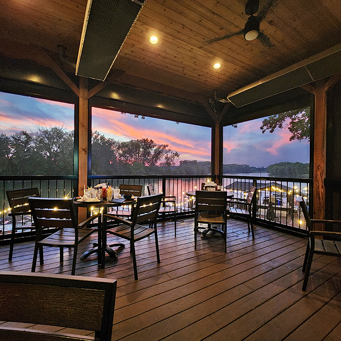 Sunset views that'll make you forget your own name. The second-floor dining area offers a front-row seat to Mother Nature's nightly light show.