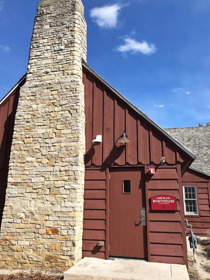 Stone meets wood in perfect harmony. This entrance isn't just a door; it's a portal to lakeside adventures and memories waiting to be made.