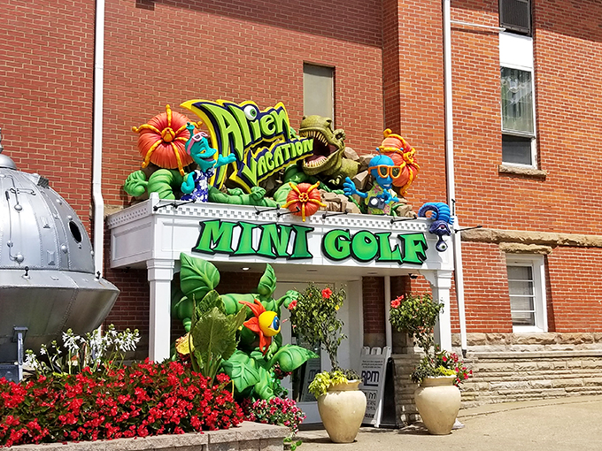 Talk about a grand entrance! It's like Willy Wonka's Chocolate Factory got a galactic makeover. Beam me up, Scotty – I'm ready to putt!