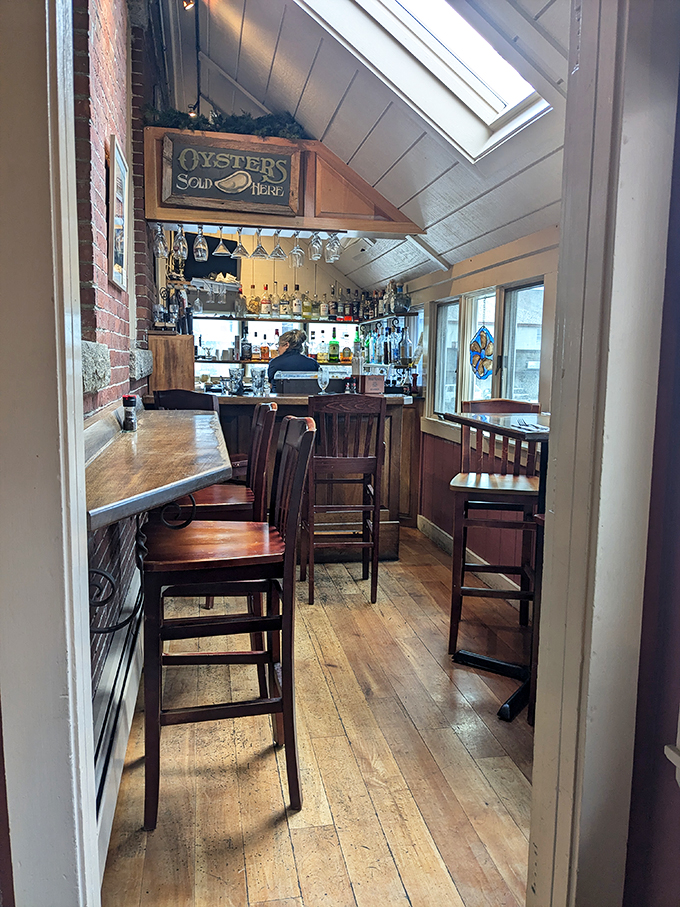 Step into a maritime time capsule! This cozy nook whispers tales of the sea, with 'Oysters Sold Here' signs that practically wink at you.