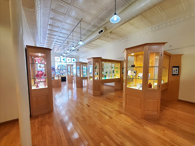 Step into a treasure trove of transparency. These shelves hold stories as delicate and intricate as the glasswork they display.