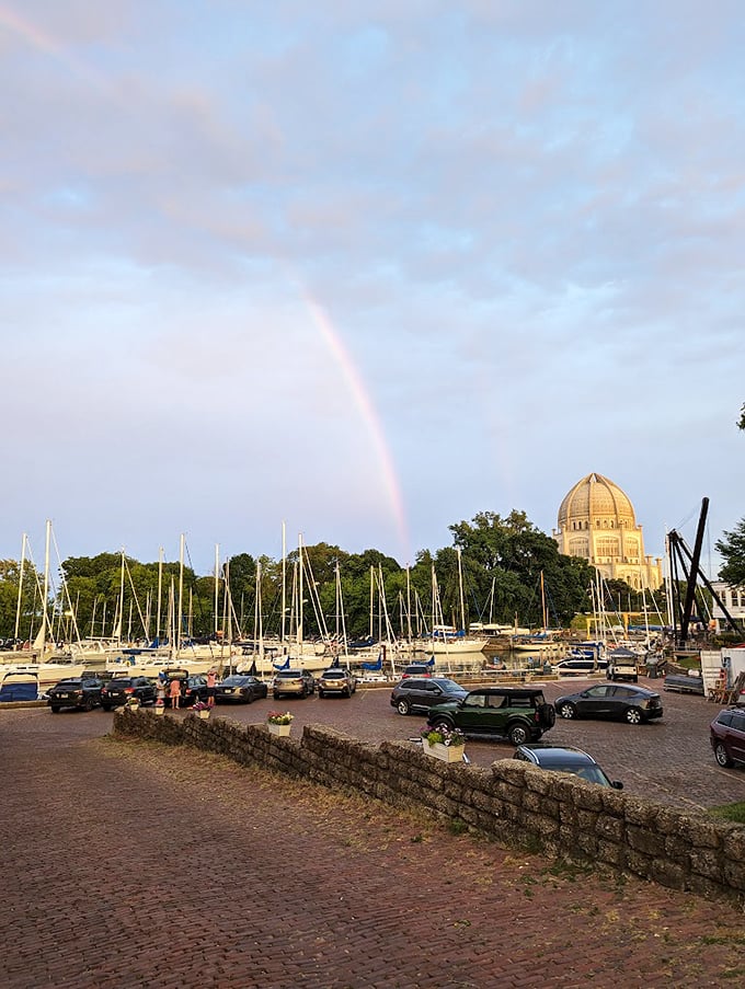 Where rainbows meet sailboats: This marina view is like a Bob Ross painting come to life, minus the "happy little trees."