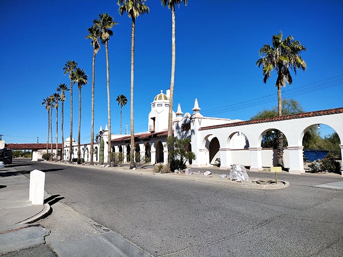 Step into a postcard from the past! Ajo Plaza's arches and red-tiled roofs transport you to a Mediterranean village, with a distinctly Arizonan twist. Photo credit: Arizona Lover