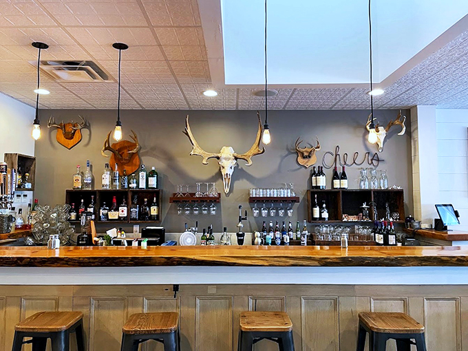 Moose antlers and local spirits share space at this cozy bar, where "Cheers" meets Down East charm.