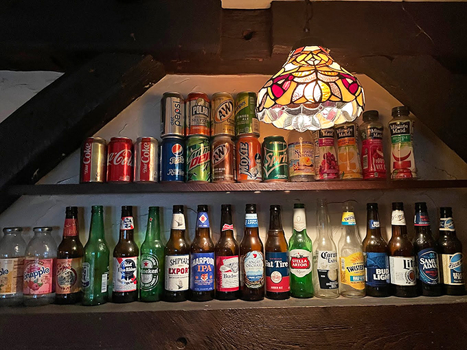 From craft brews to classic sodas, The Cabin's beverage selection is like a liquid history of American refreshments under Tiffany-style lighting.