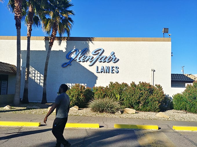 Palm trees and Spanish tiles welcome bowlers to this desert oasis, where strikes and spares await behind that distinctive southwestern facade.