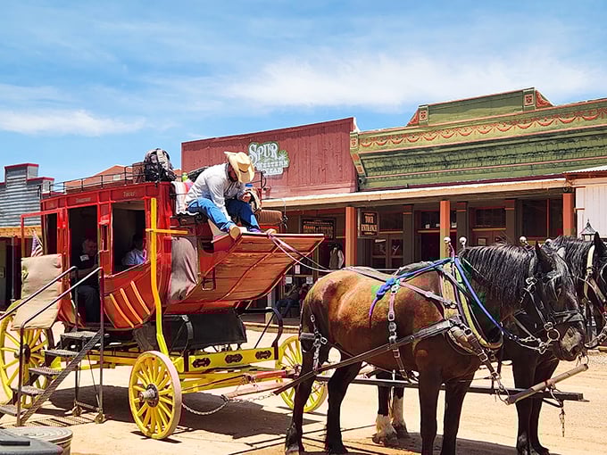 Giddy up! This horse-drawn carriage isn't just for show &ndash; it's your ticket to experiencing Tombstone like a true 19th-century traveler.