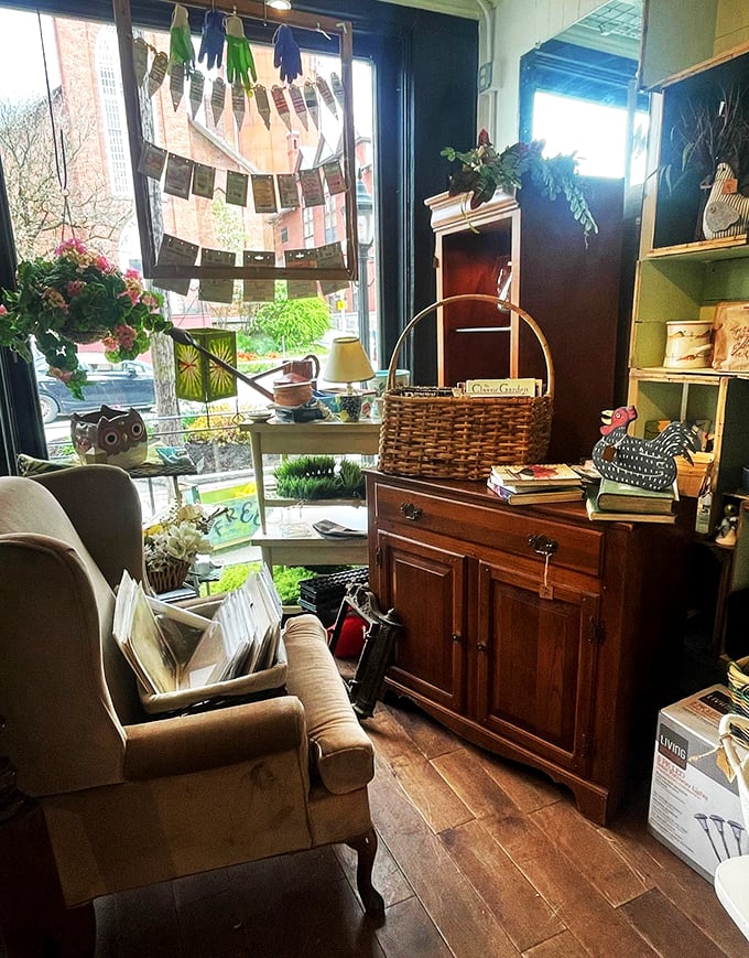 Treasure hunter's paradise or time traveler's pit stop? This cozy corner of Sweet Charity feels like stumbling into Narnia's yard sale.