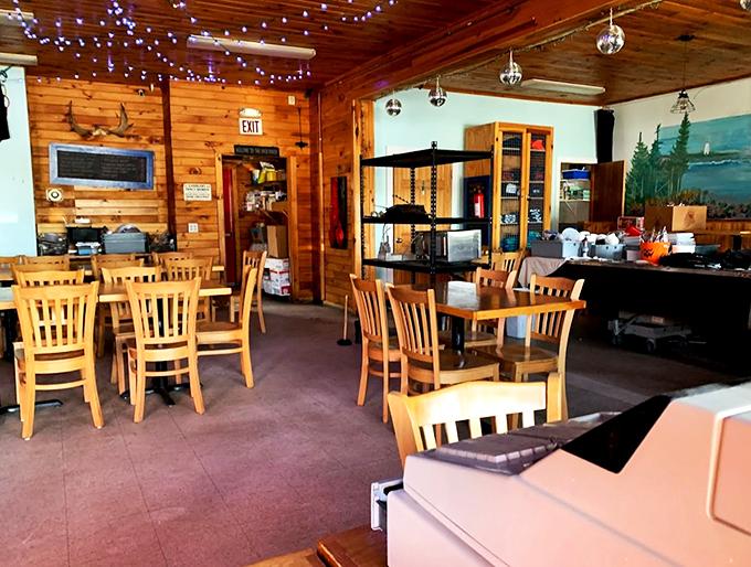 Wooden walls, disco balls, and cozy tables create the perfect blend of Maine maritime charm and neighborhood hangout vibes.