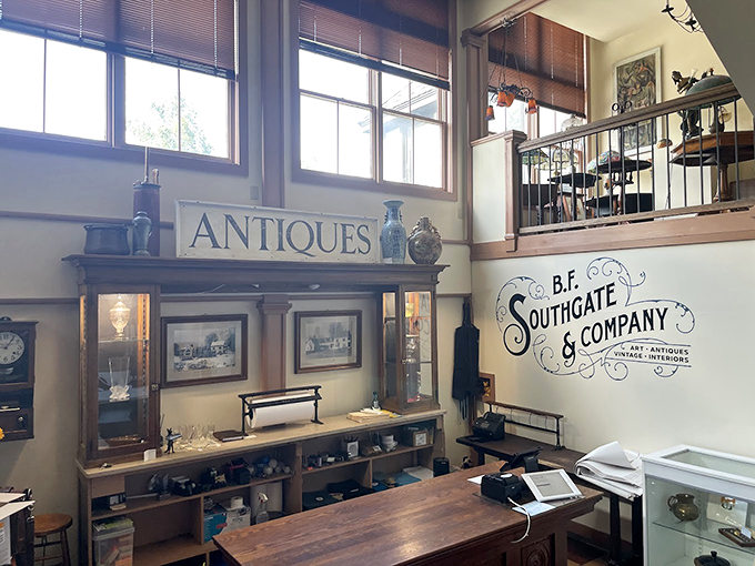 The elegant entryway sets the tone with its vintage signage and warm woodwork, welcoming collectors and dreamers alike.