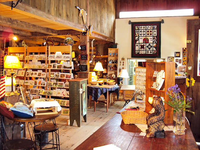 Warm lamplight illuminates handcrafted treasures, while a stunning quilt serves as wall art &ndash; proof that Vermonters know cozy isn't just a word.