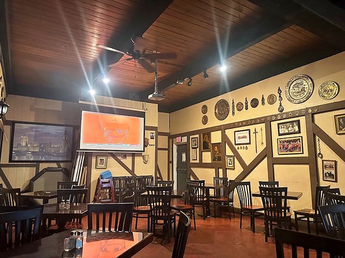 Step into a time machine disguised as a pub. This interior could make even the Queen feel at home across the pond.