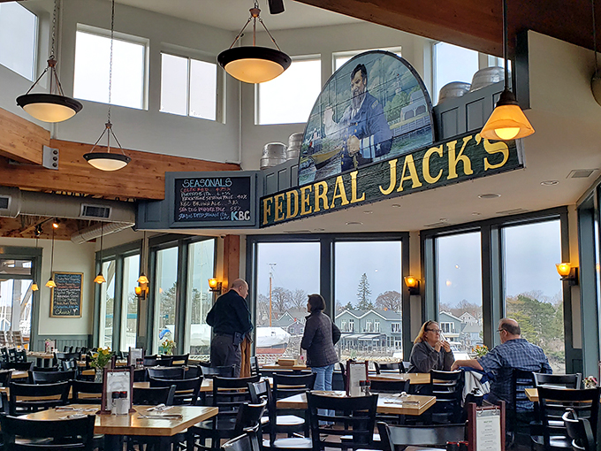 Step inside and let the nautical charm wash over you. Federal Jack's interior is a treasure trove of maritime memorabilia, with a view that'll make you forget your landlubber ways.