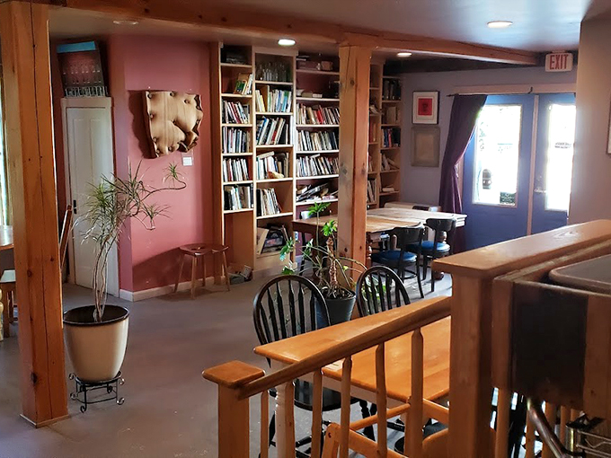 Books, beams, and beautiful natural light create the perfect spot to pretend you're writing the next great American novel.