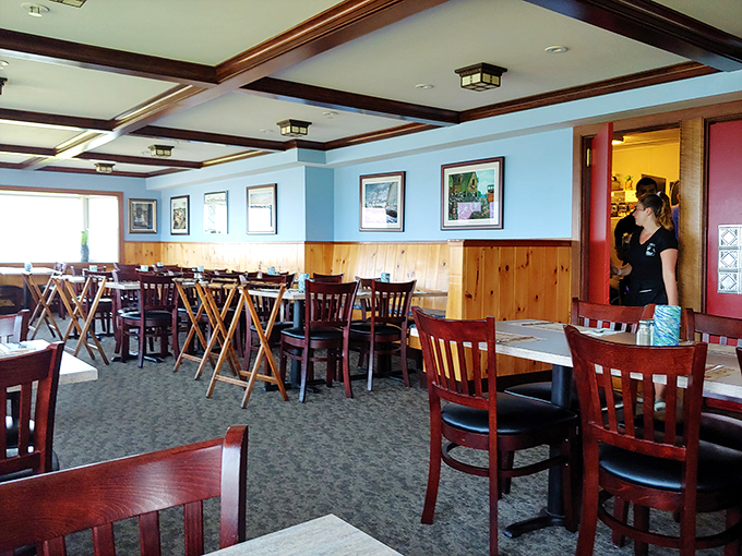 Step inside and you're transported to a nautical wonderland. The dining room at Fox's is like your seafaring uncle's cozy den, if your uncle happened to be Neptune himself.