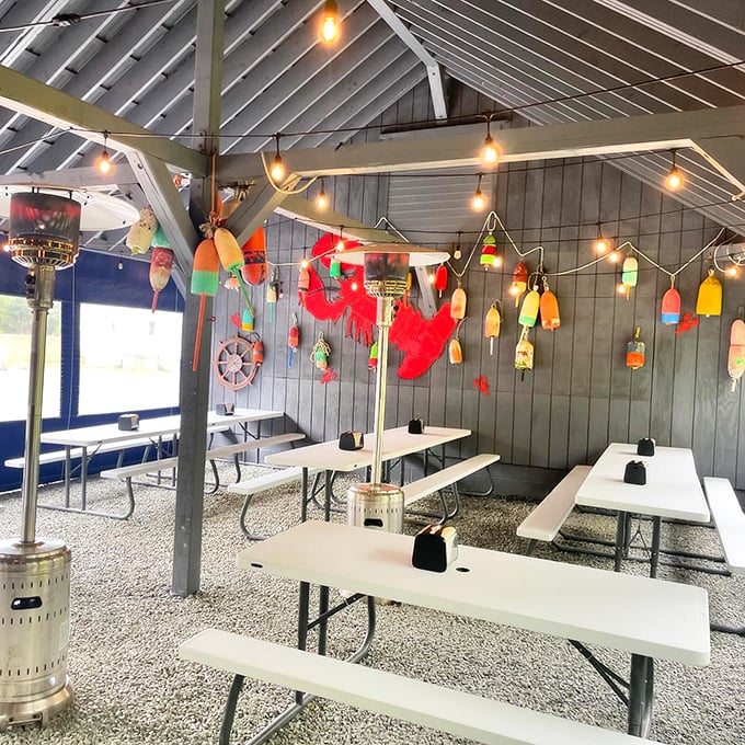 Step into seafood heaven! This cozy interior, adorned with colorful buoys, feels like a fisherman's living room &ndash; if that fisherman had impeccable taste.
