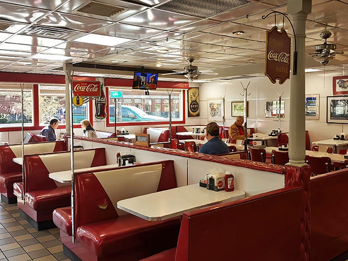 Step into a Norman Rockwell painting come to life. The Spot's interior is a symphony of red vinyl and chrome that'll have you humming "Rock Around the Clock."