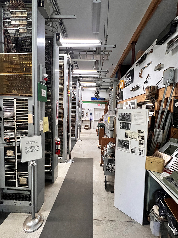 Step inside and prepare for sensory overload! This corridor of curiosities is like walking through the nervous system of telephony's past.