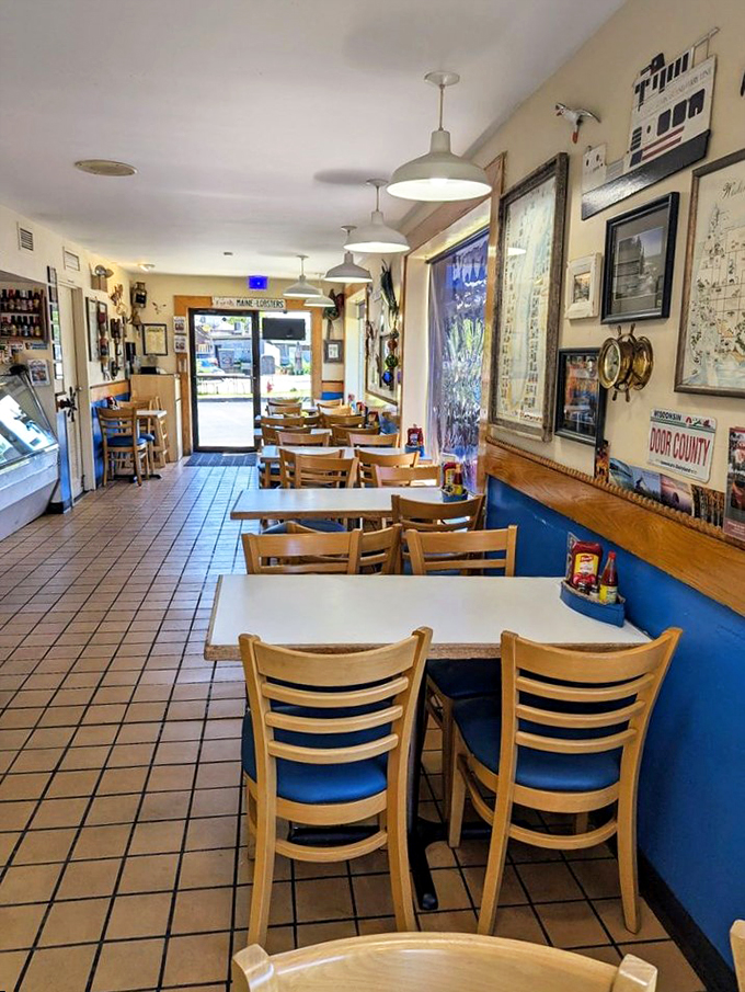 Nautical nostalgia meets Midwest charm in this cozy dining room, where maritime memories line the walls and stories flow freely.
