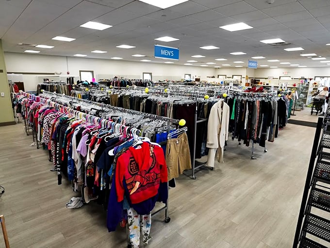 Racks on racks on racks! LISTEN's clothing section is a kaleidoscope of fashion history. Time to play dress-up, folks!