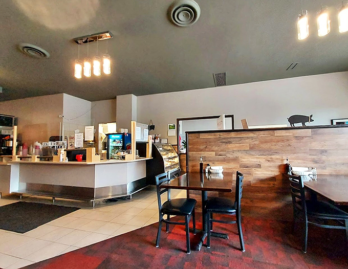 Step into a cozy breakfast nook that's part modern diner, part your grandma's kitchen &ndash; minus the plastic-covered furniture.