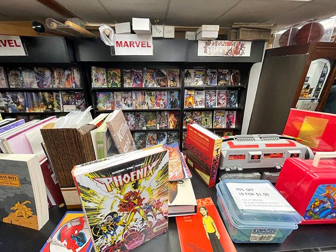 Behold the Fortress of Solitude for comic lovers! Marvel at shelves stacked higher than Superman can fly.