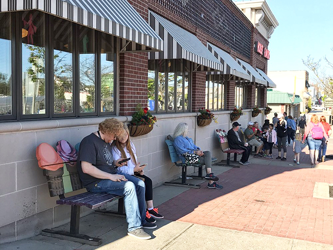 People-watching paradise! These colorful benches are front-row seats to Ludington's bustling street scene. Who needs Netflix when you've got this live entertainment?