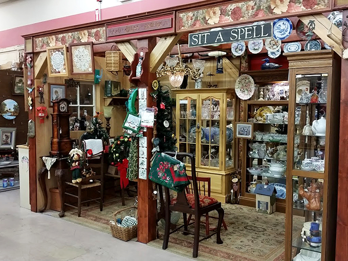 "Sit a spell" and marvel at this cozy corner that's more packed than your grandma's attic. It's like a warm hug from the past!