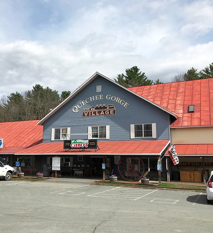 "Enter at your own risk... of falling in love with the past!" The Quechee Gorge Village entrance beckons with promises of treasures and memories waiting to be rediscovered.
