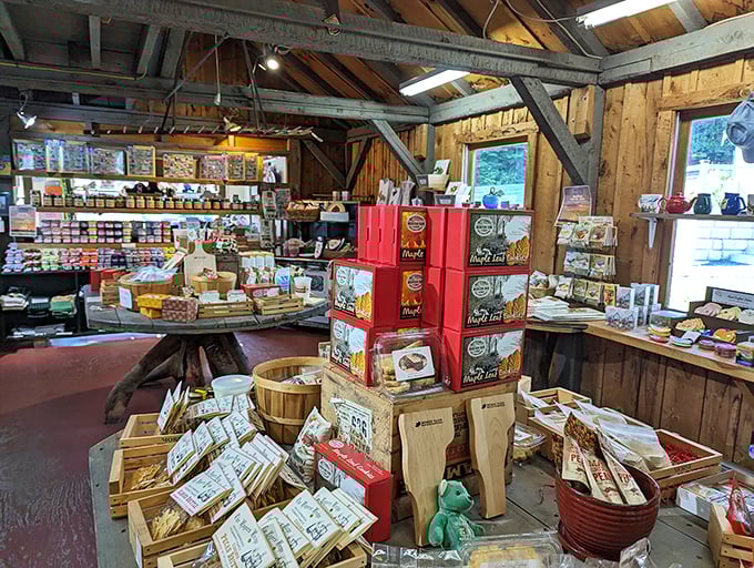Maple heaven's gift shop, where every shelf tells a sweet story and temptation lurks around every wooden beam.