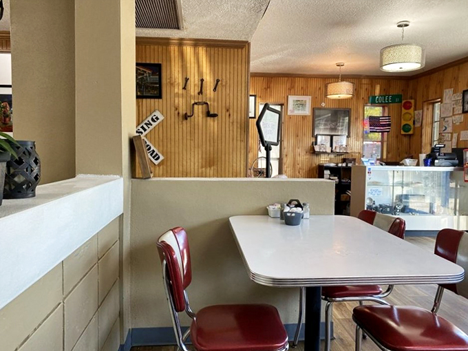 Step into a time capsule of classic Americana. With wood paneling and retro chairs, Colee's interior feels like a warm hug from your favorite aunt &ndash; minus the cheek pinching.