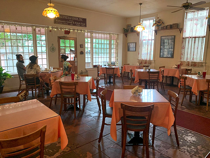 Step into a time machine disguised as a dining room. With its cozy ambiance and string lights, you'll swear your babcia is about to emerge from the kitchen. Photo credit: bradybigalke