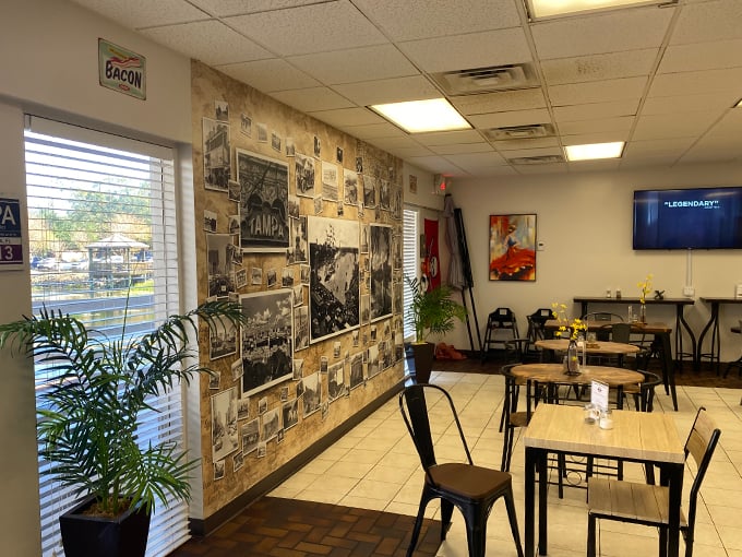 Step into a time machine of taste! The Cracked Pepper's wall of Tampa memories serves up a side of nostalgia with every meal. It's like Instagram, but edible. Photo credit: Seul Garcia